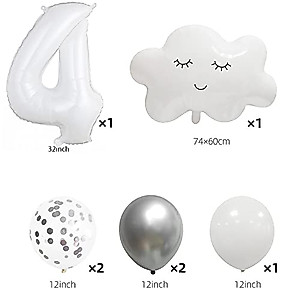 On Cloud 4 White Balloons Banner on Cloud 4TH Birthday Party Decorations for 4 Year Old Girl 4th Birthday Party Invite Decorations, 4 Years Old Birthday Balloon,4th Party Supplies Cloud Balloon