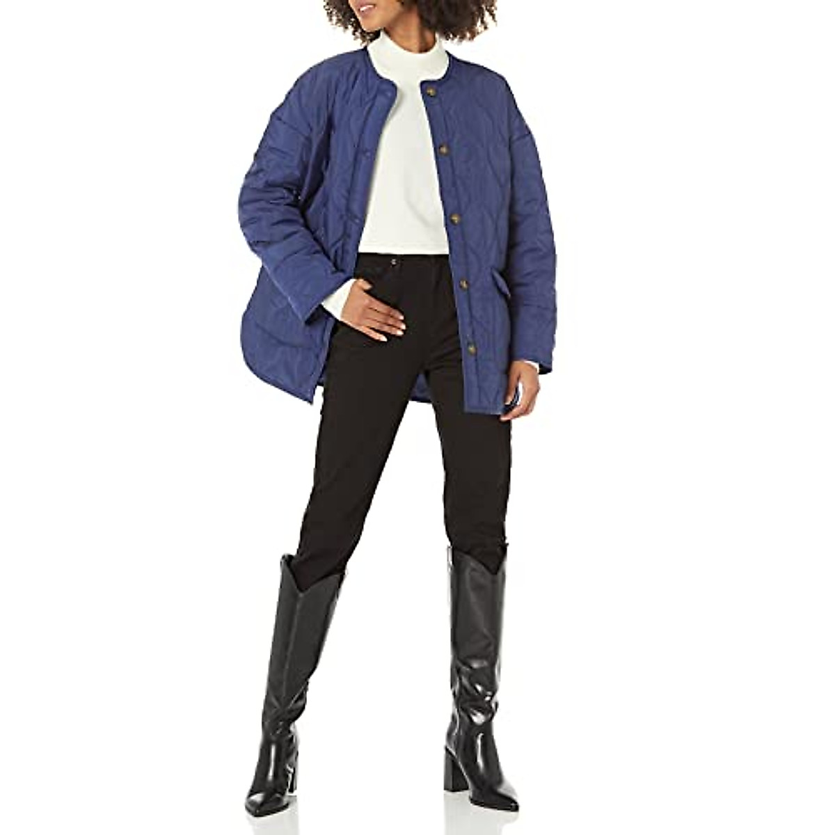 The Drop Women's James Quilted Loose Jacket, Navy, M