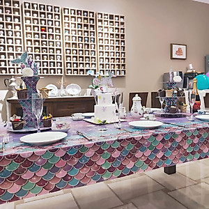 Ayearparty 4 Pieces Mermaid Party Tablecloth Under The sea Theme Birthday Party Table Decorations Disposable Plastic Table Cover for Girls Kids Baby Shower 54X108 inch