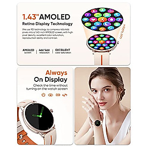 HYSTORM Health Smart Watches for Women, 1.43" AMOLED Always-on Display Fitness Tracker Smart Watch with Bluetooth Call, 8 Health Apps Blood Glucose HRV Monitor Waterproof Smartwatch for Android iOS