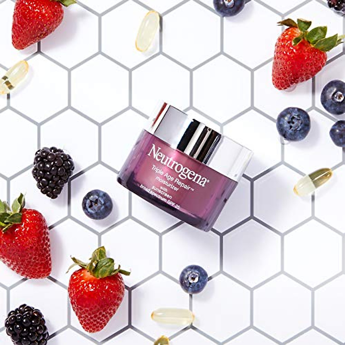 Neutrogena Triple Age Repair Anti-Aging Daily Facial Moisturizer with SPF 25 Sunscreen & Vitamin C, Firming Face & Neck Cream for Dark Spots with Glycerin & Shea Butter, 1.7 Ounce