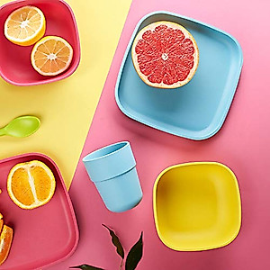 Bamboo Kids Plates, 4 Pack Set, Stackable Bamboo Dinnerware for Kids, Bamboo Fiber Kids Plates Set, Dinner Dish Set for Kids and Toddlers, Dishwasher Safe and Stackable