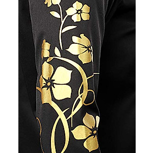 ZEROYAA Men's Hipster Shiny Design Slim Fit Long Sleeve Button Up Party Dress Shirts ZZCL62 Black Medium