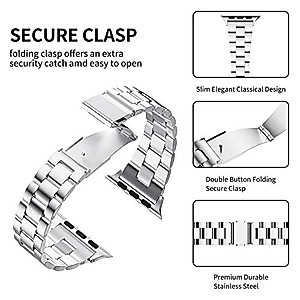 Fitlink Slim Stainless Steel Metal Band for Apple Watch 38/40/41/42/44/45/49mm, Apple Watch Band for Apple Watch Series Ultra Apple Watch Series 8 7 6 5 4 3 SE