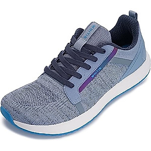 WHITIN Men's Wide Width Toe Box Road Running Shoes Zero Drop Size 9.5 Outdoor Workout Jogging Knit Rubber Stylish Lace up Cushioned Light Blue 43