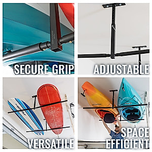 StoreYourBoard 2 Kayak Ceiling Rack, Hi Port 2 Storage Hanger Overhead Mount, Adjustable (Extra Large (30" Arms))