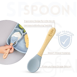 All In One Silicone Baby Feeding Set By SofiAl - Safe for 6-12 Months - Non-Toxic Baby Led Weaning Supplies, Suction Plate Or Bowl, Bib, Spoon & Gift Bag - BPA-Free - Mess Free Baby Feeding Essentials