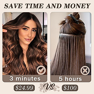 NAYOO Clip in Hair Extensions for Women 20 Inch Long Wavy Curly Auburn Mix Chestnut Hair Extension Full Head Synthetic Hair Extension Hairpieces(6PCS,Auburn Mix Chestnut)