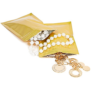 100 Pieces Resealable Smell Proof Bags Foil Pouch Bags, Flat Reclosable Bags for Daily Life or Party Supplies, Gold 3" x 4"