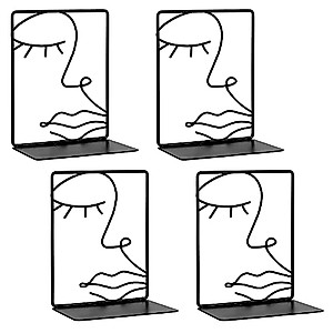 Book Ends Modern Abstract Design Bookends for Shelves （Metal/Black） Heavy Duty Decorative Non-Skid Bookends Book Stoppers for Books and CDs