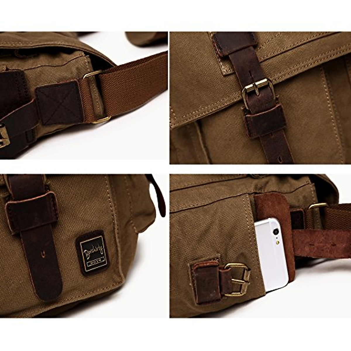 Berchirly 13.3Inch Laptop Bag Vintage Military Man Canvas Messenger Bags For Women Men