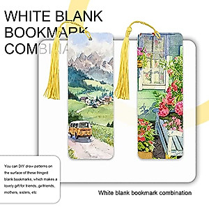 Bercoor 240 PCS White Blank Paper Bookmarks Decorate with 240 Pcs Tassels, Thick Cardstock Bookmark for DIY Craft Projects and Gifts Tags