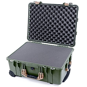Pelican Color Case OD Green Pelican 1560 case, with tan Handles & latches. Comes with Foam & Wheels.