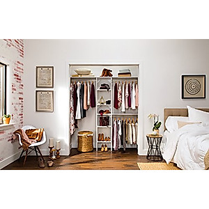 ClosetMaid SuiteSymphony Wood Closet Organizer Kit with Tower, 3 Hang Rods, Top Shelves, Adjustable, Fits Spaces 5 - 9 ft. Wide, Pure White