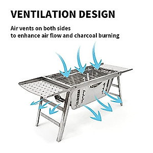 BiggerFire Integrated Folding Portable Charcoal Grill Large Camping Grill Stainless Steel BBQ Grill Kit with Carry Bag Outdoor barbecue No need to Install