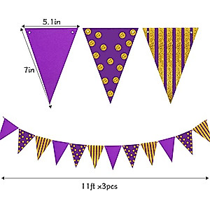 Purple Gold Party Decorations, Hanging Glitter Paper Triangle Flag Pennant Banner for St. Patrick's Day Graduation Carnival Bachelorette Engagement Wedding Birthday Baby Bridal Shower 33Ft