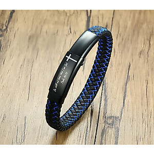 MEALGUET Be still and know that I am God. Psalm 46:10 Bible Verse Religious Bracelets Christian Cross Scripture Engraved 2-tone Black Blue Braided Leather Bracelet for Men