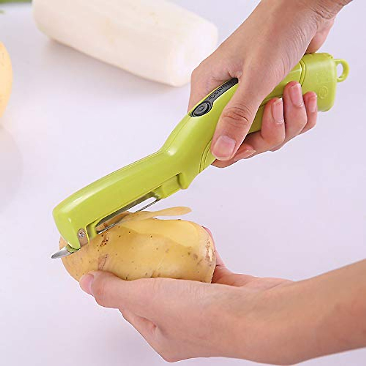 1PCS Electric Peeler Stainless Steel Fruit Potato Peeler Electric Peeling Graters for Kitchen (Green, One Size)