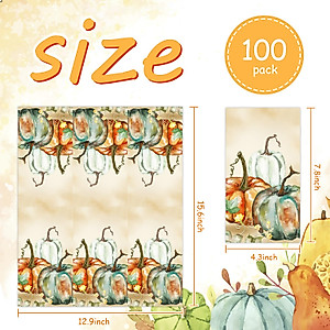 ​Quera 100 Pack Fall Guest Napkins Watercolor Pumpkin Autumn Paper Hand towels Thanksgiving Party Supplies Disposable Bar Napkins for Thanksgiving Party, Engagement, Baby Shower, Celebration Party