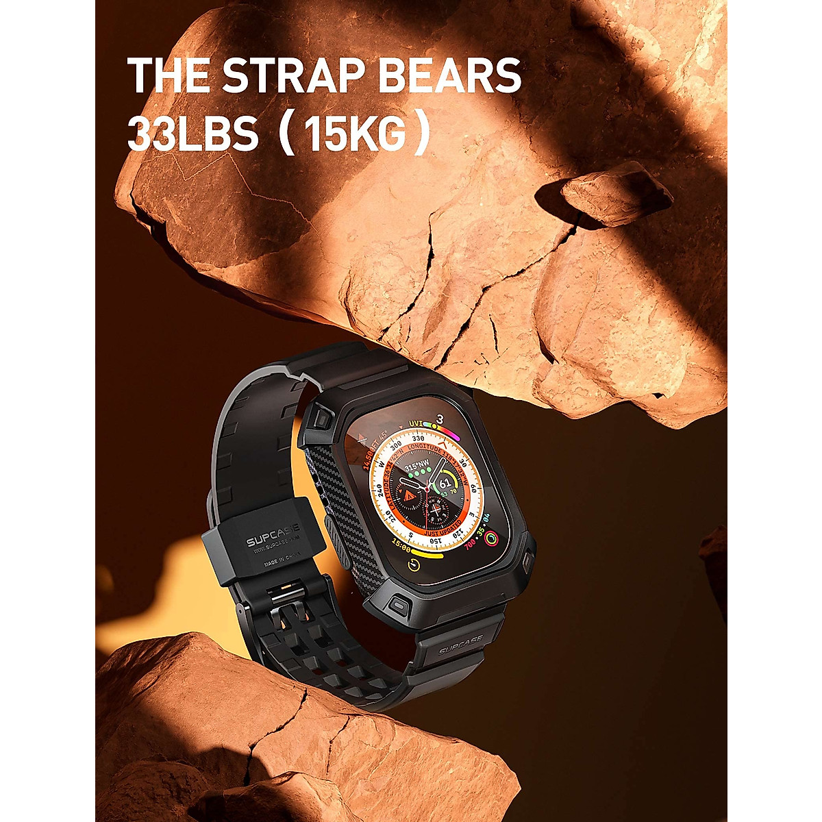 SUPCASE for Apple Watch Ultra Case with Band (Unicorn Beetle Pro), [2X Screen Protector] [Military-Grade Drop Protection] Rugged Men Cover with Adjustable Strap Band for iWatch Ultra 2/1, Black