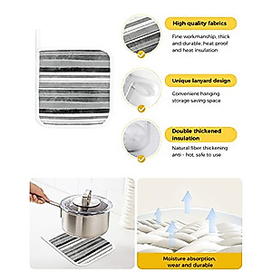 4Pcs Pot Holder with Hanging Loops, Nordic Style Pot Holder Set Cotton Heat Resistant Potholder Kitchen Hot Pads for Baking Cooking 8x8 inches Gray Watercolor Gradient Textured Stripe