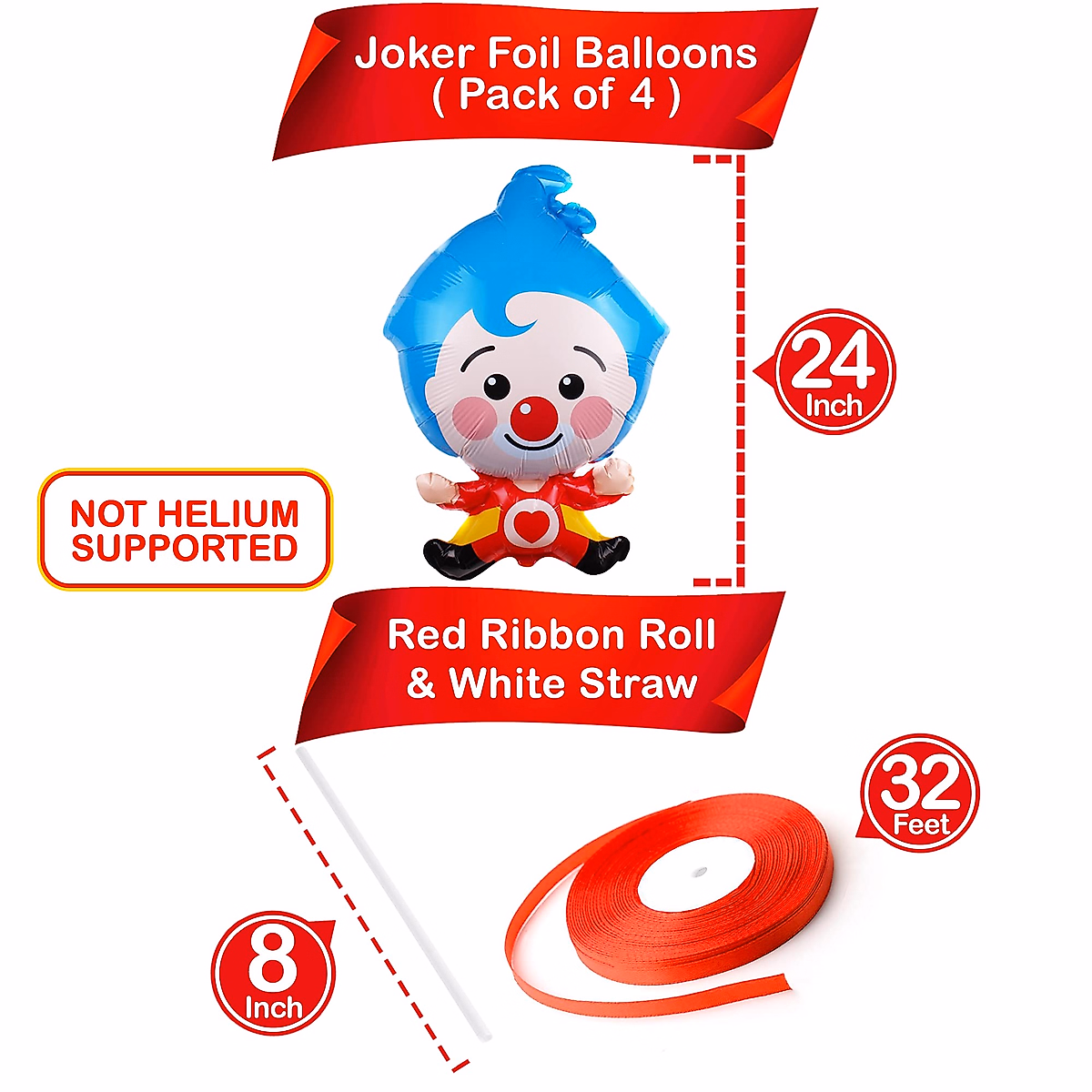 KatchOn, Big Plim Plim Balloons - 24 Inch, Pack of 4 | Clown Balloons for Plim Plim Party Decorations | Plim Plim Birthday Party Supplies | Plim Plim Balloon Foil for Circus Theme Party Decorations