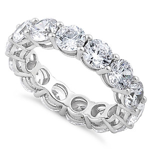 Heartbeat Sterling Silver Simulated Diamond 5mm Round Eternity Band Ring (12)