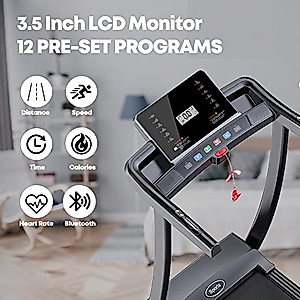 Treadmill, Folding Treadmill with Manual Incline for Walking & Running, LCD Display, Built-in Bluetooth Speaker, Heart-Rate Sensor, Preset and Adjustable Programs