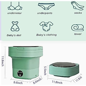 Portable washing machine foldable,Mini washer machine，8Litre large capacity Mini Washer for Underwear,Mini laundry machine suitable for Travel, RV, Camping, Home or Apartments Laundry Used (green)