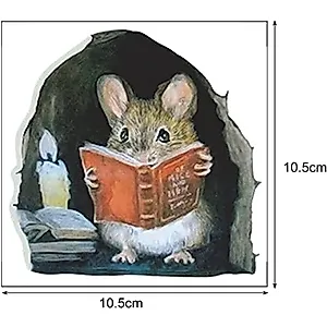 3Pcs 3D Realistic Mouse Wall Stickers, Mouse Reading Book Wall Decals Wall Decor, Removable Wall Art Murals for Living Room Nursery Bedroom Kids Room Home Wall Decorations