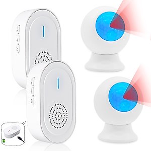 CallToU Portable Bed Alarm Caregiver Pager and Fall Prevention for Elderly Monitoring Dementia Patients Seniors Home, 2 Receiver 2 Magnetic Motion Detectors