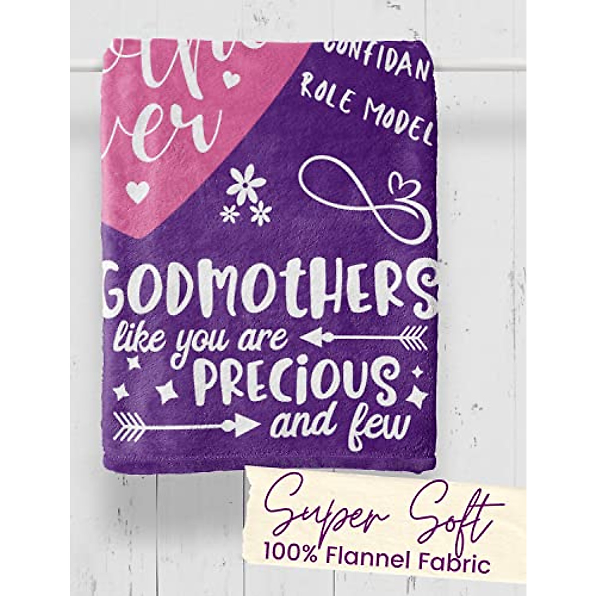InnoBeta Godmother Gifts, Fairy Godmom Proposal Gift Bed Flannel Plush Blankets for Women, Friends, Sister, Aunt (50"x 65") for Birthday, Christmas, Mother's Day - Purple Heart