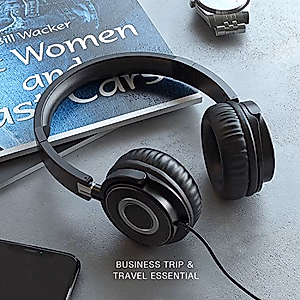 Nasuque Headphones with Microphone, Lightweight Foldable on Ear Headset for Kids Teens Adults, Wired Stereo Headphones with Deep Bass, Portable Design for Home Office Travel Virtual Schooling, Black