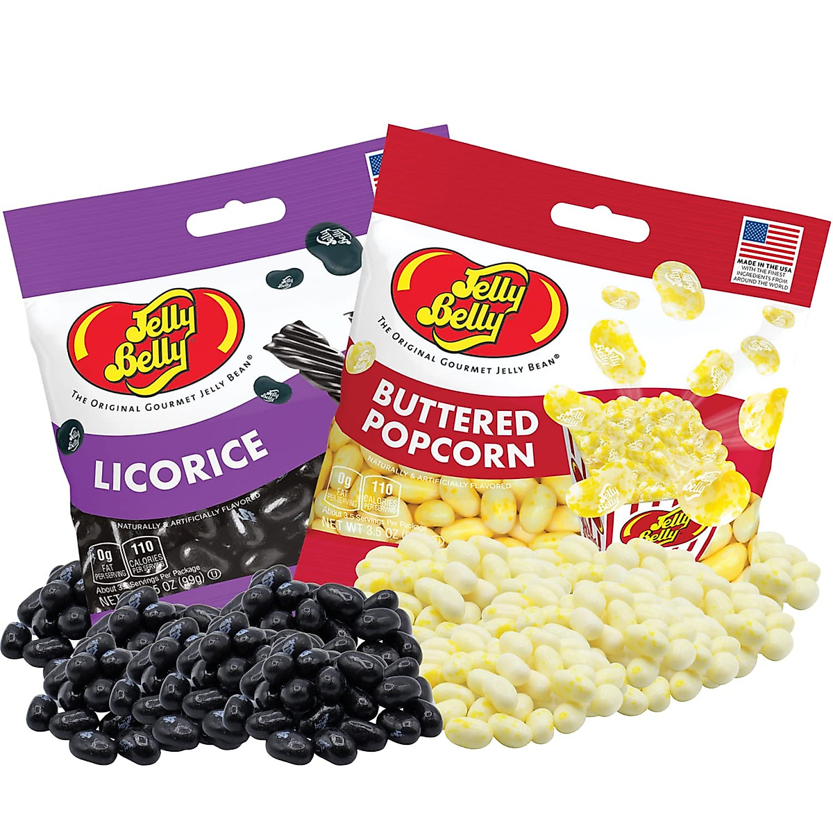 Sweetzo - Buttered Popcorn and Licorice Flavor Jelly Beans, Most Controversial Weird Flavored Candies, Movie Night Essentials Candy Snack Kit, Pack of 2, 3.5 Ounces