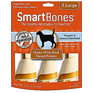 SmartBones Large Chews, Treat Your Dog to a Rawhide-Free Chew Made With Real Meat and Vegetables 3 Count (Pack of 1)