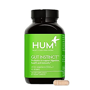 HUM Gut Instinct - Gut Health Daily Probiotic Blend for Overall Digestive Health - Lactobacillus + Bifidobacterium Strains for Bloating Relief, Immune Support + Healthy Gut Diversity (30 Capsules)