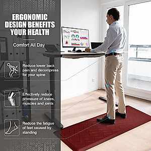 WEZVIX Non-Skid Kitchen Rugs and Mats Waterproof, Anti Fatigue Kitchen Mat 2 PCS, 1/2 Inch Thick Kitchen Floor Mat, Ergonomic Comfort Foam Standing Mat for Floor, Office, Sink, Laundry - Red