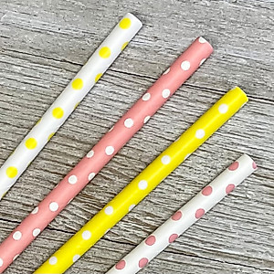 Pink Yellow and White Paper Straws - Polka Dot - Pink Lemonade, Birthday, Baby Shower, Easter Party Supply - 100 Pack Outside the Box Papers Brand