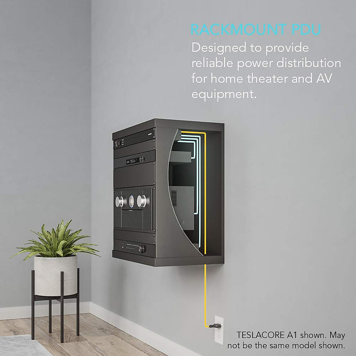 AC Infinity TESLACORE A2, Rackmount PDU with Surge Protector, 15A Circuit Breaker, 6 Front and 6 Rear Rear Outlets, 15ft Power Cord, for AV Equipment
