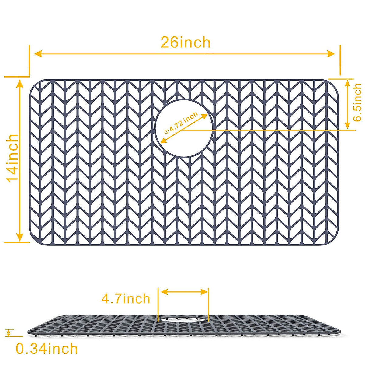 Silicone Sink Mat Protectors for Kitchen 26''x 14'' JOOKKI Kitchen Sink Protector Grid for Farmhouse Stainless Steel Accessory with Rear Drain