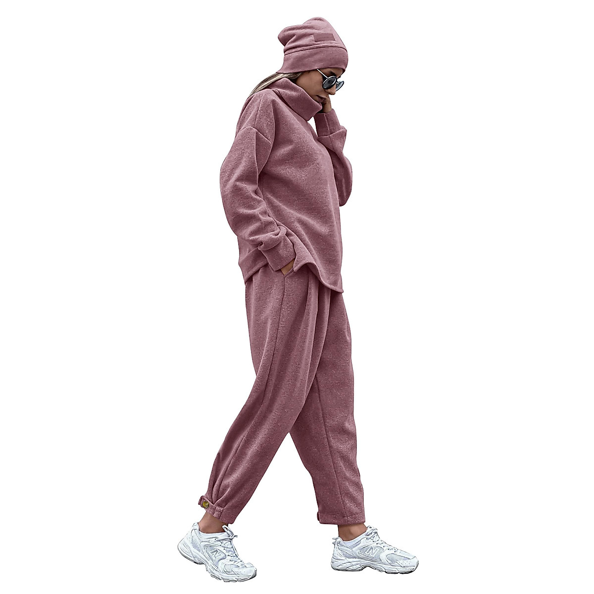 PRETTYGARDEN 2 Piece Outfits For Women Fall Long Sleeve Tracksuit Set High Neck Pullover Shirts Pockets Pants Y2K Sweatsuits (Purple Red,Medium)