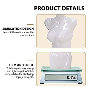 White Hanging Female Mannequin Torso 4PCS Dress Form Sewing Manikin, 30 Inch Female Molded Shatterproof Shapely Torso Form Hollow Back Body Torso Dress Form & 2 Hanging Hook for T-Shirt Display