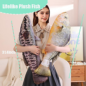 ELAINREN 3D Lifelike Fish Shape Plush Pillow Soft Big Carp Stuffed Toy Cushion, 80cm Giant Simulation Goldfish Plushie Decor Pillow Creative Gifts