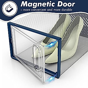 GONAT Large Shoe Organizers, Clear Shoe Boxes Stackable, Good Replacement For Shoe Rack, Under Bed, Blue.