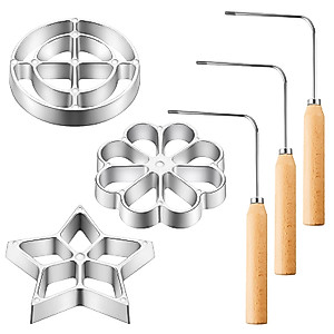 3 Sets Bunuelos Mold with Handle Achappam Mold Rosette with 3 Interchangeable Heads Rosette Cookie Bunuelos Tool Timbale Aluminum Waffle Molds Star Flower Circle for Kitchen Baking Cooking