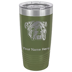 LaserGram 20oz Vacuum Insulated Tumbler Mug, Bulldog, Personalized Engraving Included (Camo Green)