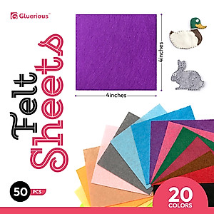 50 Pcs Felt Sheets for Crafts, 4x4 inch Multi Colored Felt Fabric Sheets for DIY, Sewing & Furniture Projects, 1mm Thick Felt Sheets