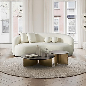 ASHCROFT Bodrum Living Room Modern French Knitted Boucle Fabric Upholstered Sofa in Cream