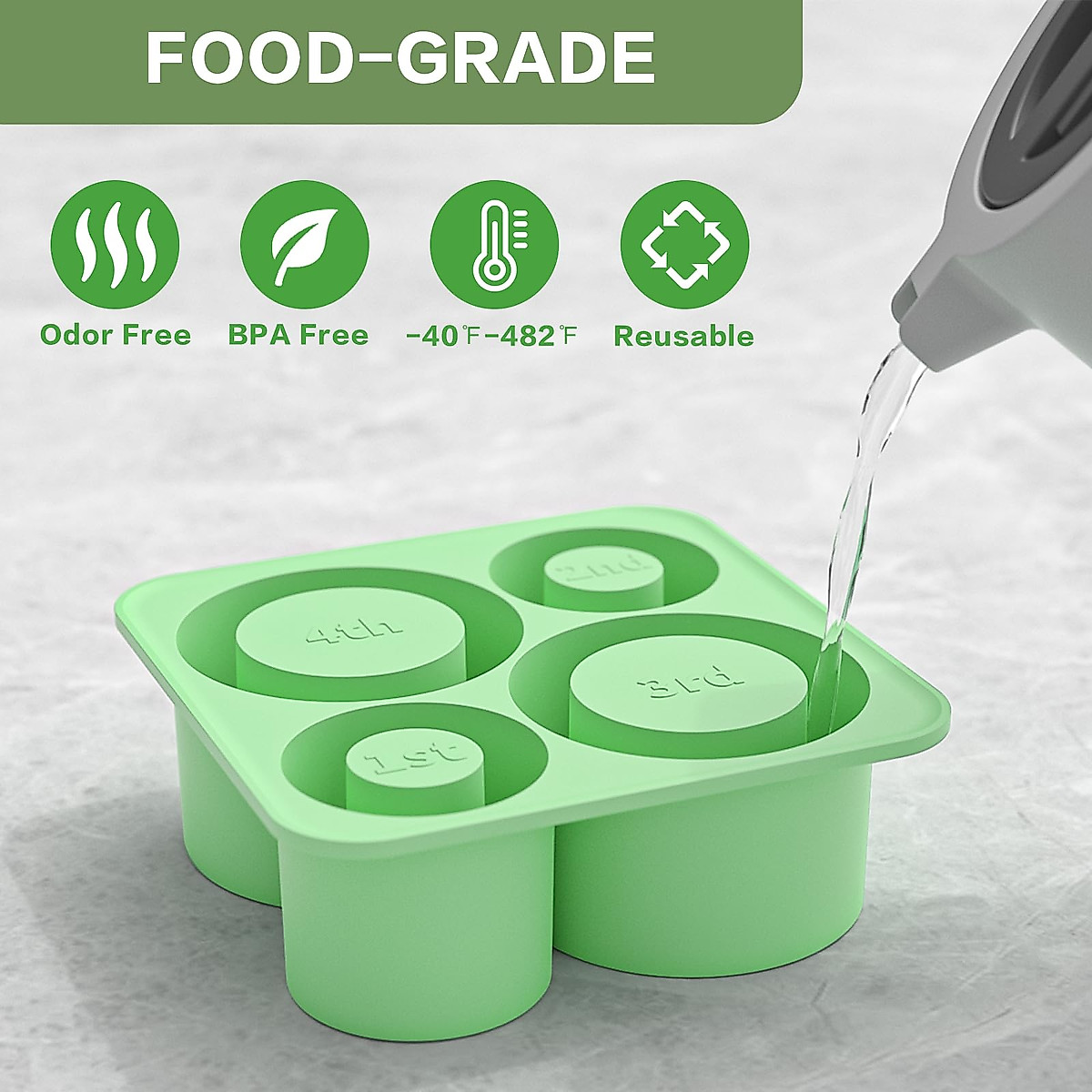 Ice Cube Tray Mold for Stanley 40oz 30oz 20oz 14oz Tumbler Accessories, Alwenid Silicone Ring Ice Maker with Lid for Freezer, Cocktails, Whiskey, Coffee and Juice, BPA Free, Dishwasher Safe(Green)