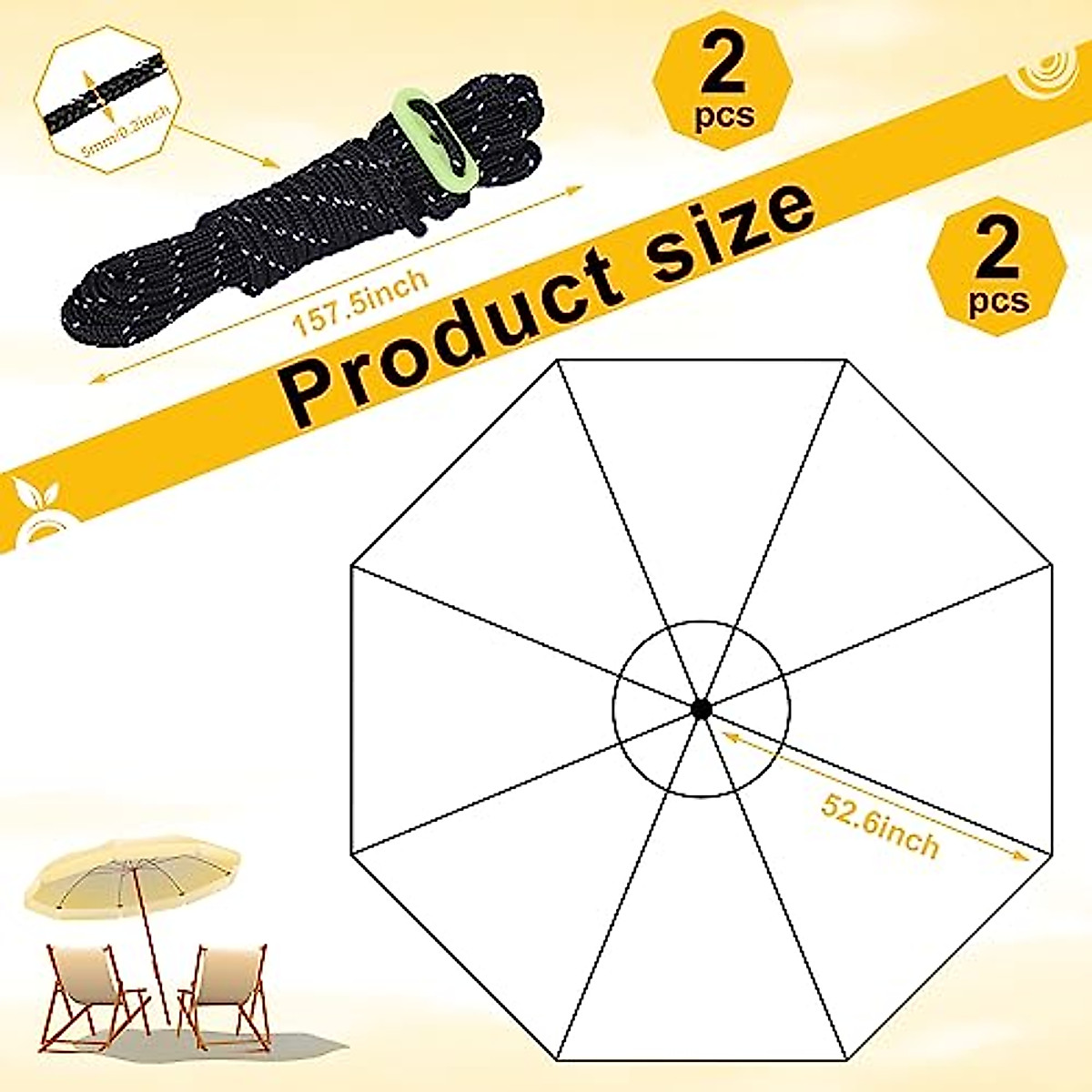 PYQTH 2 sets patio umbrella replacement canopy replacement umbrella canopy for 9ft 8 ribs Top Cover for outdoor spaces including patios gardens backyards and decks (incloud 2 Canopy and 2 Rope)